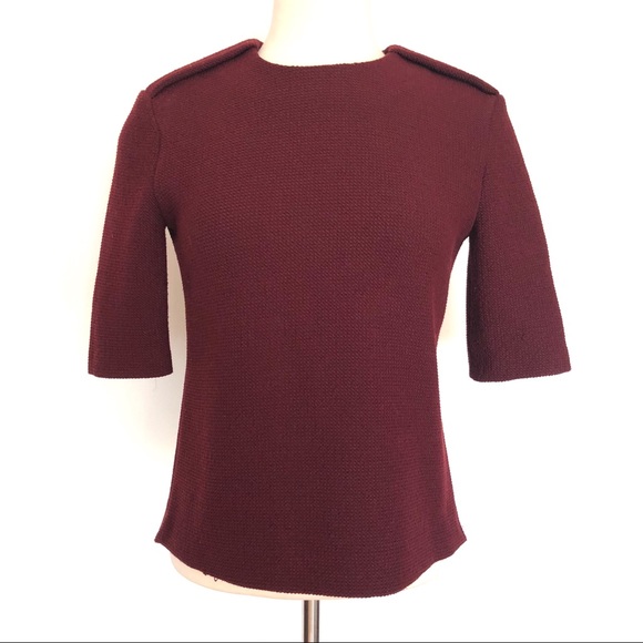 Zara | Tops | Zara Woman Burgundy Wine Short Sleeve Back Zip Top | Poshmark